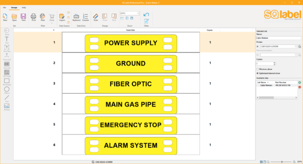 Cable Marker Printing Software - Design & Print Cable Markers with SQ Label